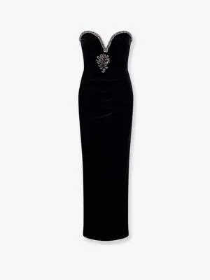 SELF-PORTRAIT Velvet Long Dress - Black
