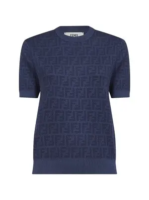 Fendi Denim Blue Ff Wool Crewneck Jumper - Multicolor