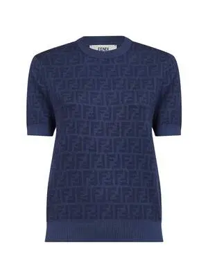 Fendi Fendi Women Denim Blue Ff Wool Crewneck Jumper Multicolor