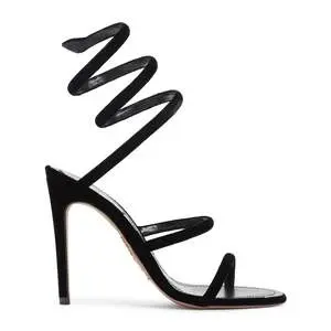 Rene Caovilla Velvet Snake Sandals - Black