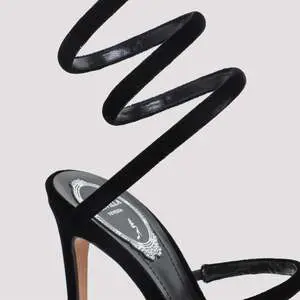 Rene Caovilla Velvet Snake Sandals - Black