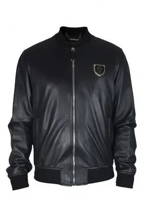 Philipp Plein Leather Bomber Jacket - Black