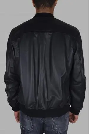 Philipp Plein Leather Bomber Jacket - Black