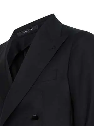 Tagliatore Black Stretch Virgin Wool Montecarlo Double-breasted Blazer