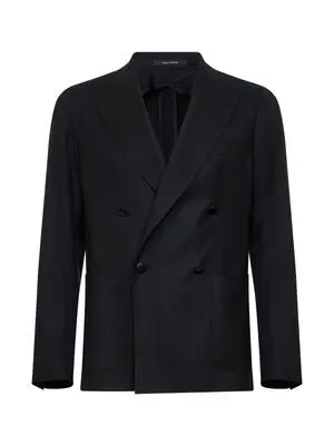 Tagliatore Black Stretch Virgin Wool Montecarlo Double-breasted Blazer - Multicolor