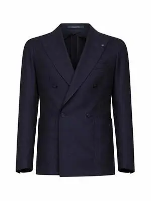 Tagliatore Blue Stretch Virgin Wool Montecarlo Double-breasted Blazer - Multicolor