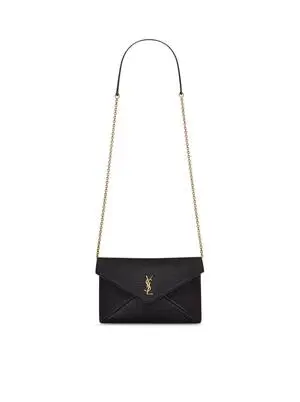Saint Laurent Cassandre Small Lambskin Chain Clutch - Black