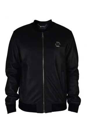 Philipp Plein Leather Bomber Jacket - Black