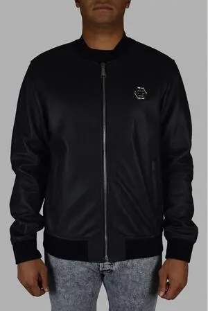 Philipp Plein Leather Bomber Jacket - Black