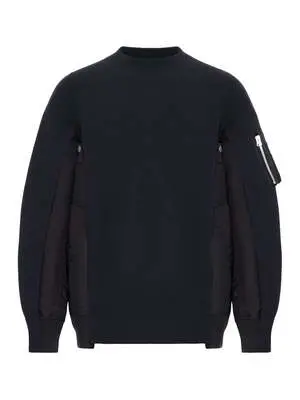 Sacai Cotton Blend Sweatshirt With Nylon Details Applied - Black
