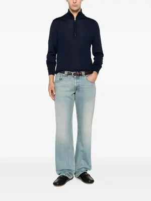 Etro Fuji Knitted Quarter Zip Jumper - Blue