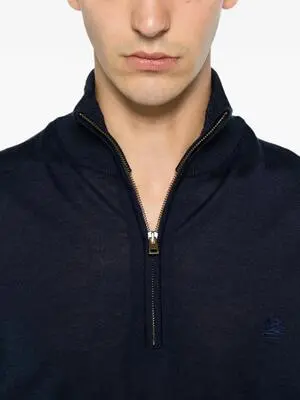 Etro Fuji Knitted Quarter Zip Jumper - Blue