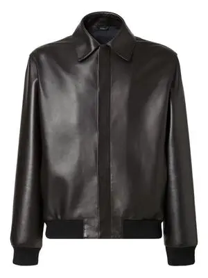 Fendi Leather Bluson With Maxi Lettering Embroidery - Black
