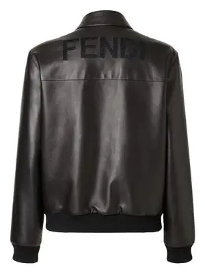 Fendi Leather Bluson With Maxi Lettering Embroidery