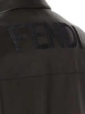 Fendi Leather Bluson With Maxi Lettering Embroidery