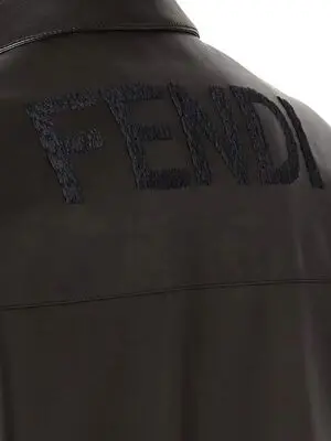 Fendi Leather Blouson With Maxi Lettering Embroidery - Black