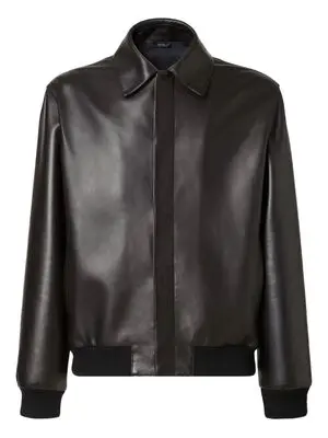 Fendi Leather Blouson With Maxi Lettering Embroidery - Black
