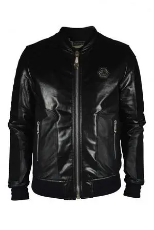 Philipp Plein Leather Bomber Jacket
