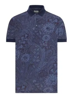 Etro Cotton Piquet Polo Shirt With Paisley Print - Blue