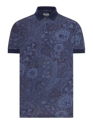 Etro Cotton Piquet Polo Shirt With Paisley Print - Blue