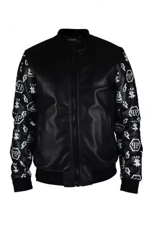 Philipp Plein Leather Bomber Jacket - Black