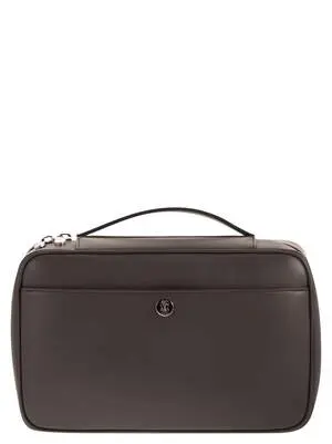 Brunello Cucinelli Smooth Leather Beauty Case With Logo - Brown
