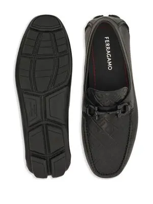 FERRAGAMO Embossed Gancini Monogram Driving Loafers