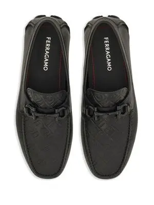 FERRAGAMO Embossed Gancini Monogram Driving Loafers