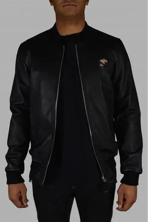 Philipp Plein Leather Bomber Jacket - Black