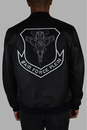 Philipp Plein Leather Bomber Jacket - Black