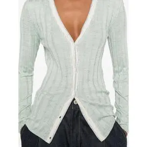 Prada Ribbed Knit V-neck Cardigan - Green