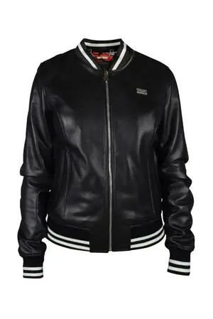 Philipp Plein Leather Bomber Jacket - Black