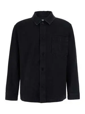 Saint Laurent Black Shirt With Classic Collar And Cassandre Embroidery On The Front In Cotton For - Multicolor