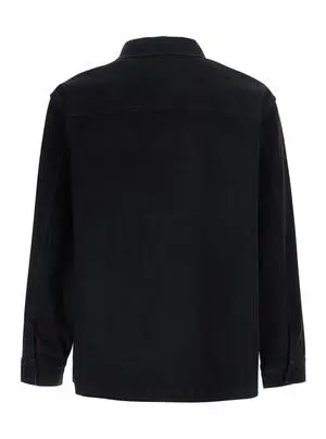 Saint Laurent Black Shirt With Classic Collar And Cassandre Embroidery On The Front In Cotton For - Multicolor