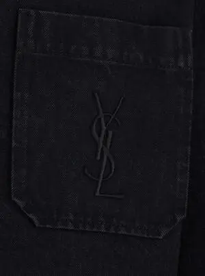 Saint Laurent Black Shirt With Classic Collar And Cassandre Embroidery On The Front In Cotton For - Multicolor