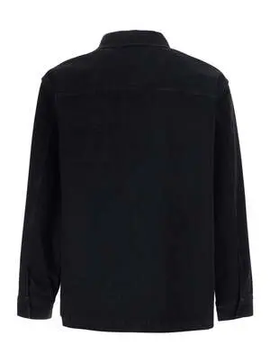 Saint Laurent Black Shirt With Classic Collar And Cassandre Embroidery On The Front In Cotton For