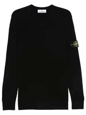 Stone Island Crewneck Sweater With Ribbed Trims - Black