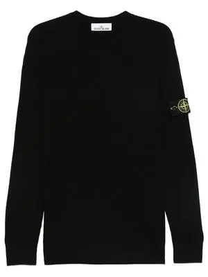 Stone Island Crewneck Sweater With Ribbed Trims - Black