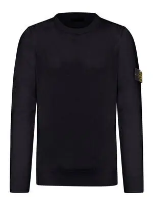 Stone Island Crew Neck Sweater With Badge Black - Multicolor