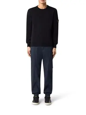 Stone Island Crew Neck Sweater With Badge Black