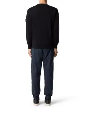 Stone Island Crew Neck Sweater With Badge Black