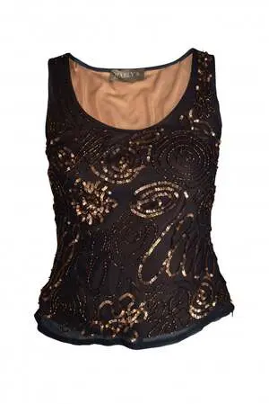 MARLY'S Silk Sequined Tank Top - Brown