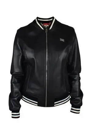 Philipp Plein Leather Bomber Jacket - Black