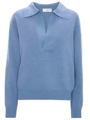 Victoria Beckham Genevieve Polo Jumper In Merino Wool - Blue