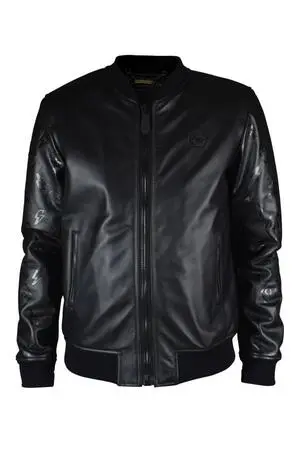 Philipp Plein Leather Bomber Jacket - Black