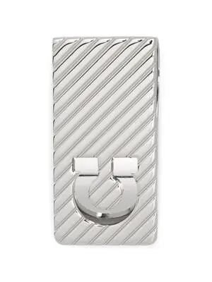 FERRAGAMO Guilloche Diagonal Stripe Money Clip - Silver