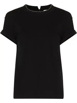 Brunello Cucinelli Stretch Cotton Jersey T-shirt With Precious Faux Layering - Black