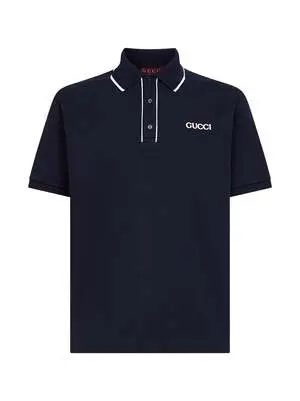 Gucci Navy Blue Cotton Pique Embroidered Polo Shirt - Multicolor