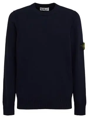 Stone Island Loose Fit Ribbed Cotton Crewneck Sweater - Blue
