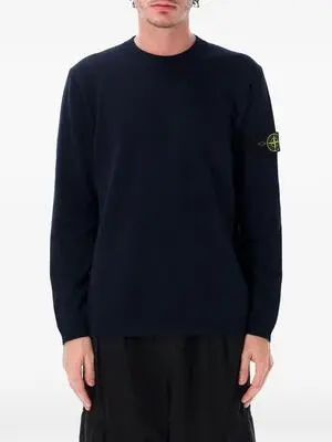 Stone Island Loose Fit Ribbed Cotton Crewneck Sweater - Blue
